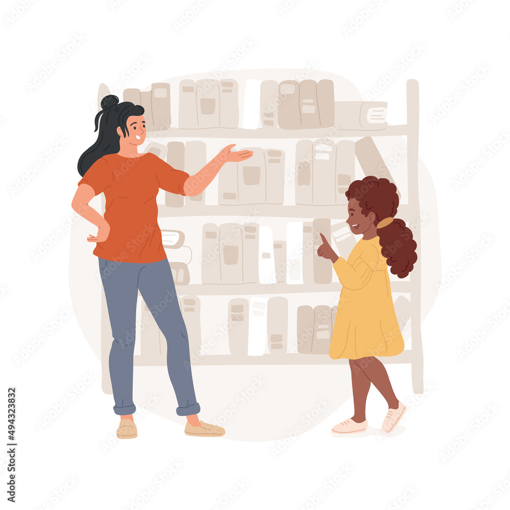 Picking a book in a library isolated cartoon vector illustration. Child ...
