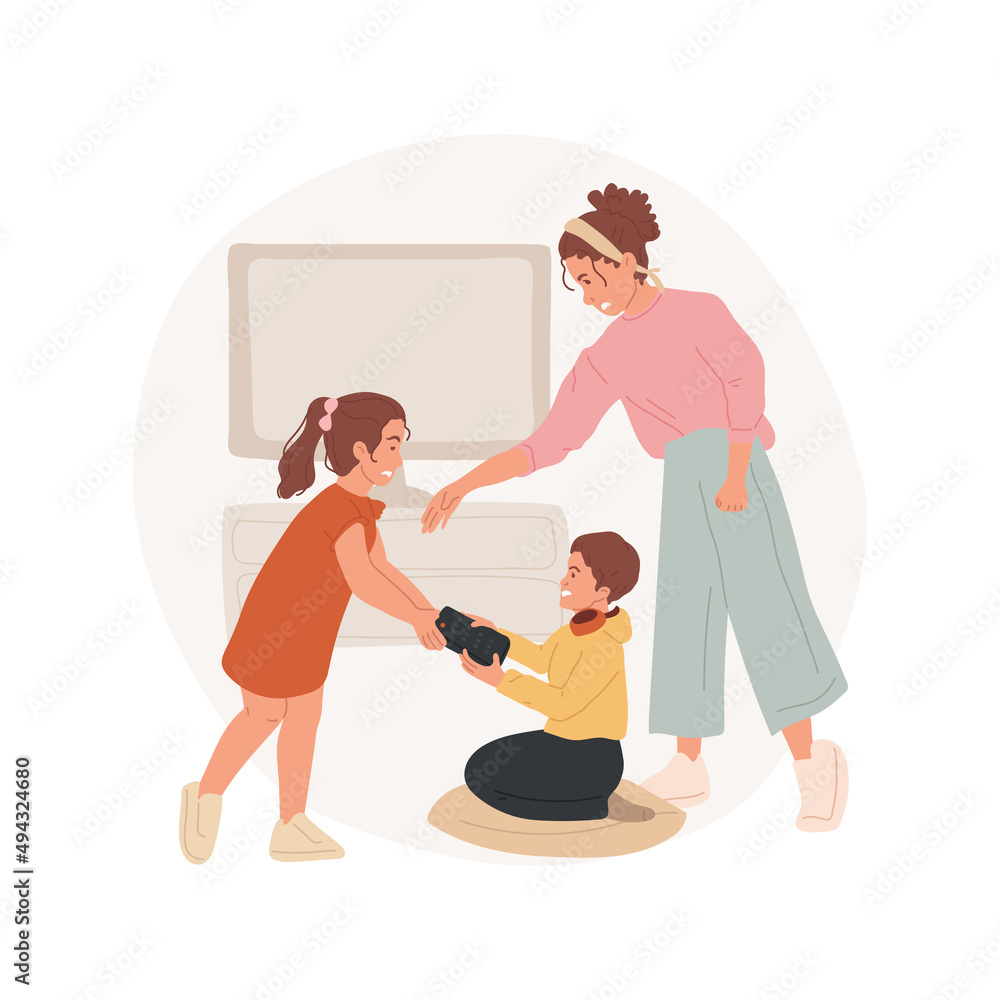 Fighting siblings isolated cartoon vector illustration. Toddlers kick ...