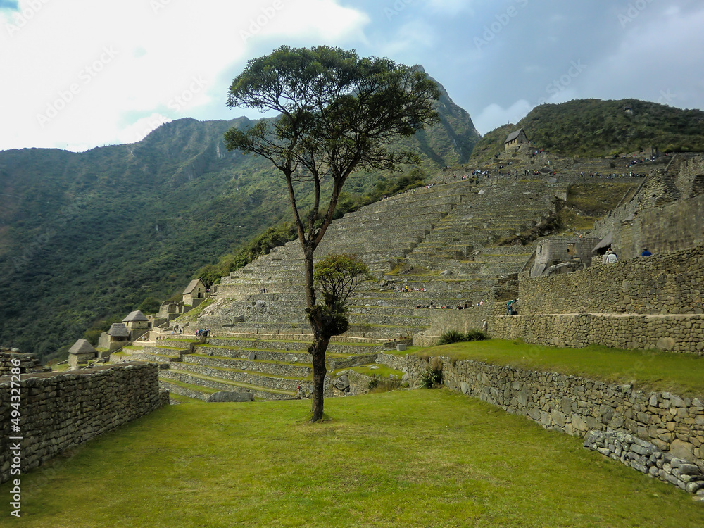 The terraces or platforms structures of the Inca Empire in Machu Picchu ...