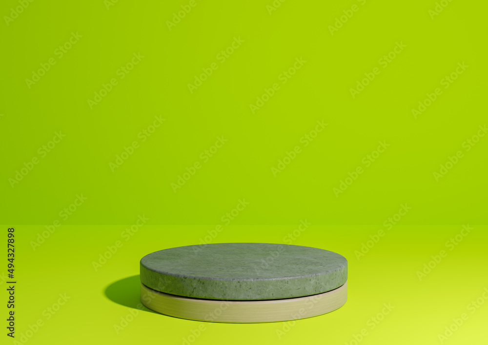 Bright, lime, neon green 3D rendering simple product display, natural minimal background with ...