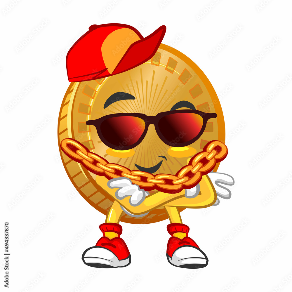vector cartoon illustration of cute coin mascot being rapper with hip ...