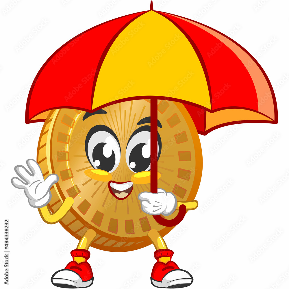 vector cartoon illustration of cute coin mascot with umbrella Stock ...