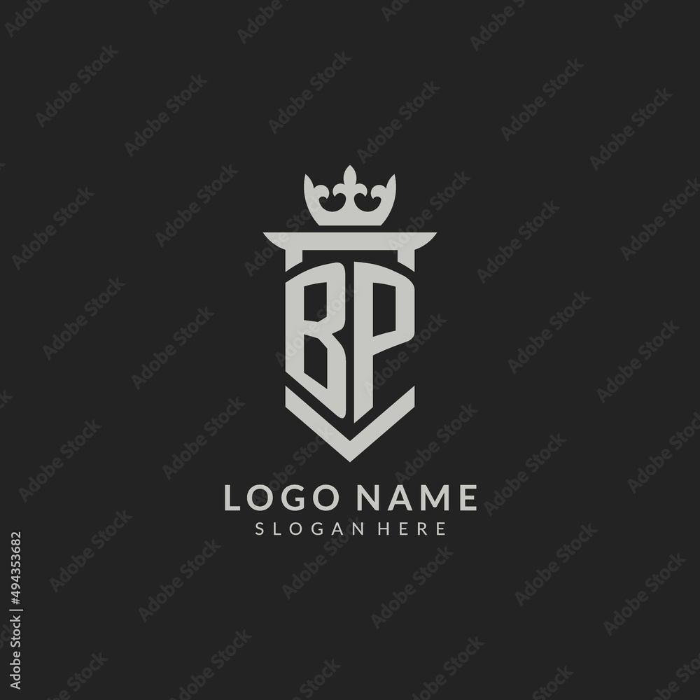 Vetor de Initial BP shield and crown logo style do Stock | Adobe Stock
