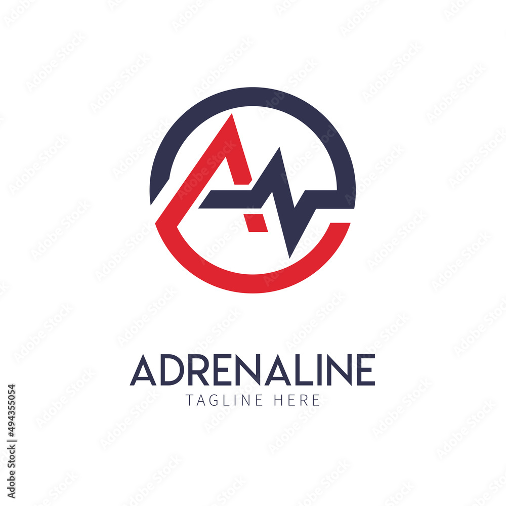 Adrenaline logo. illustration of letter A with adrenaline symbol Stock ...