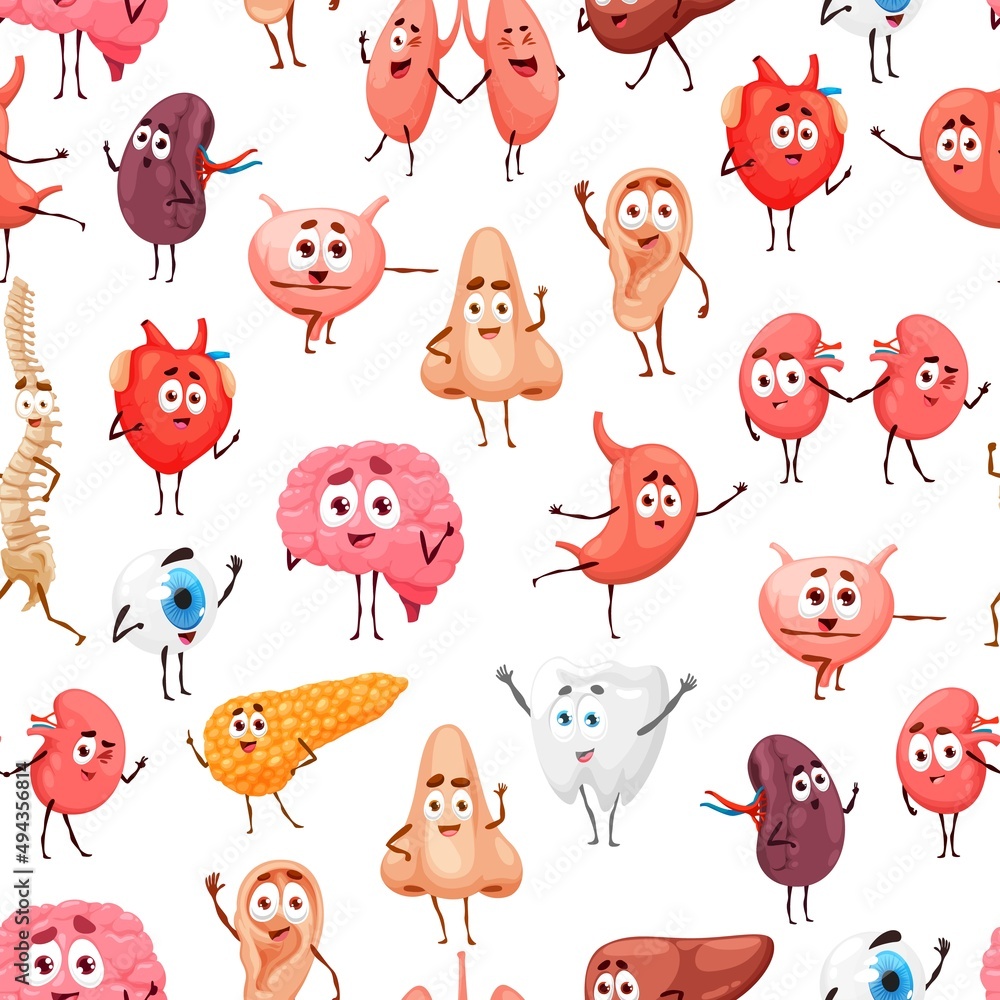 Cartoon human internal organs seamless pattern of body anatomy. Vector ...