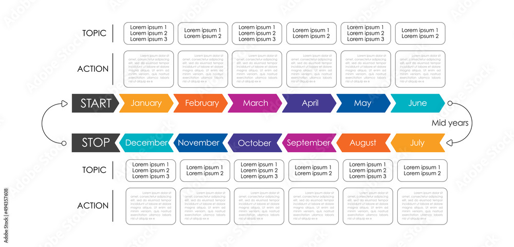 Infographic business year plan tenmplate and breakdown details per ...