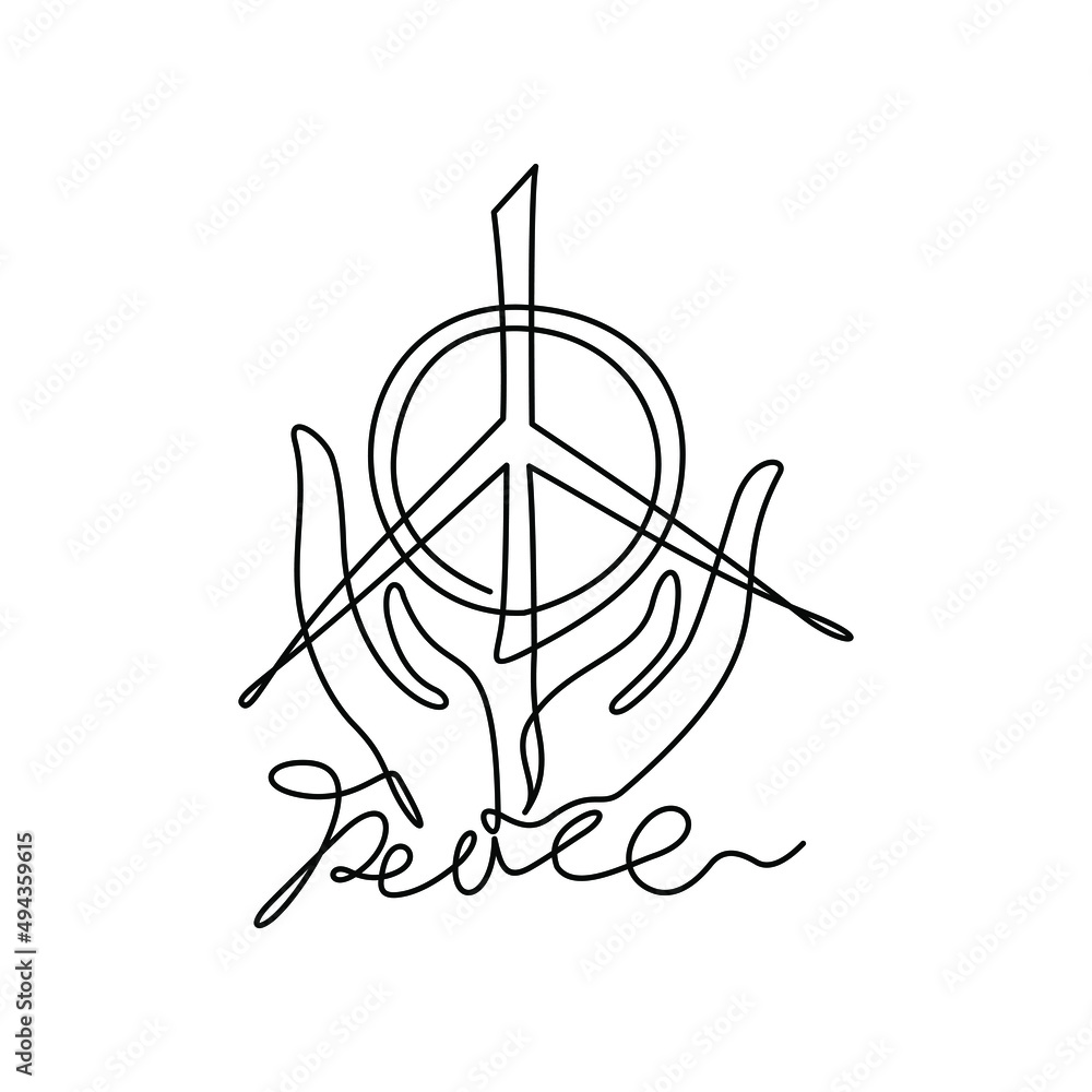 Continuous One Line Drawing Of Peace Symbol Stock Vector | Adobe Stock