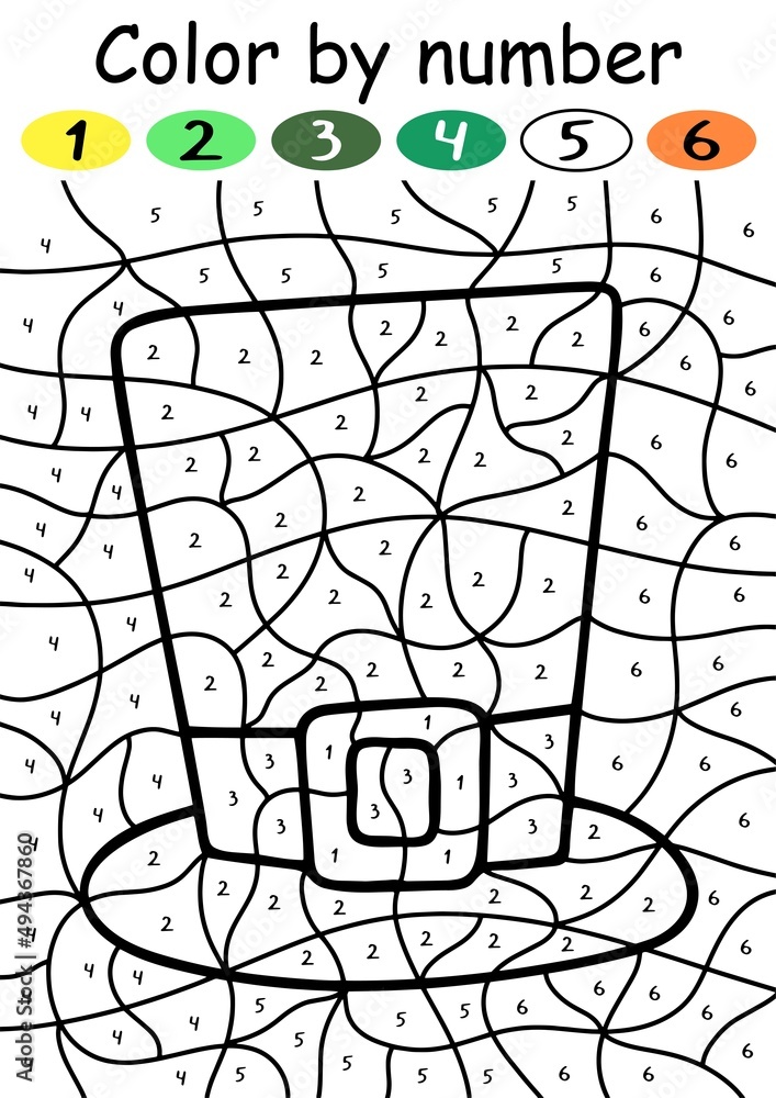 Leprechaun's top hat color by number game for kids vector illustration ...