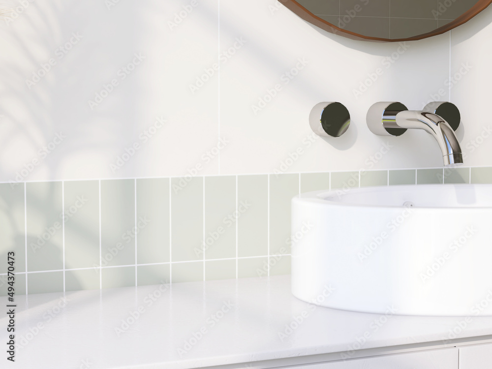 Realistic 3D rendering background, a modern white vanity unit in the ...