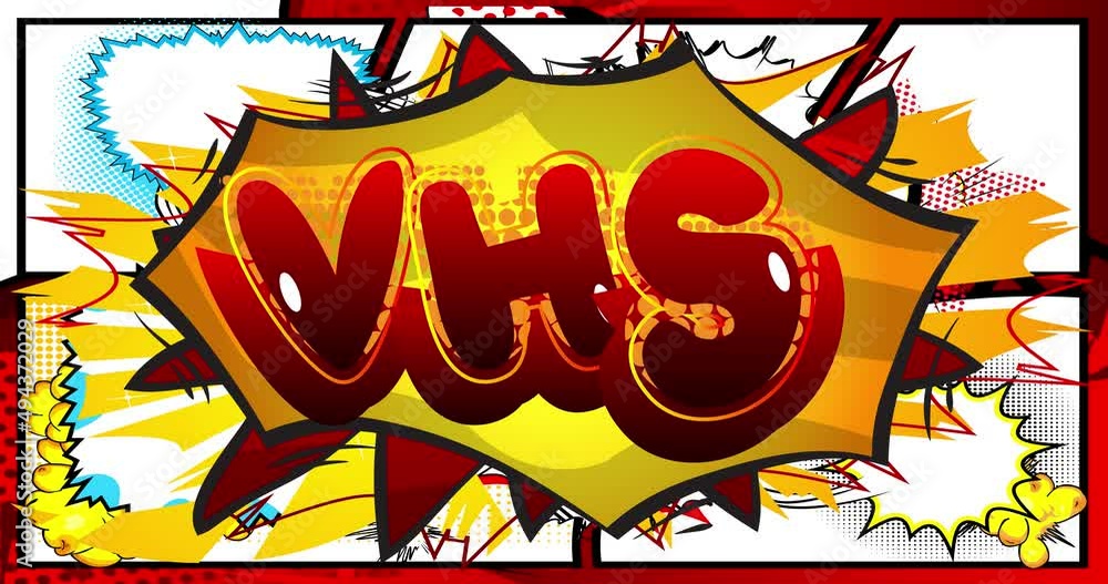 VHS. Motion poster. 4k animated Comic book word text moving on abstract ...