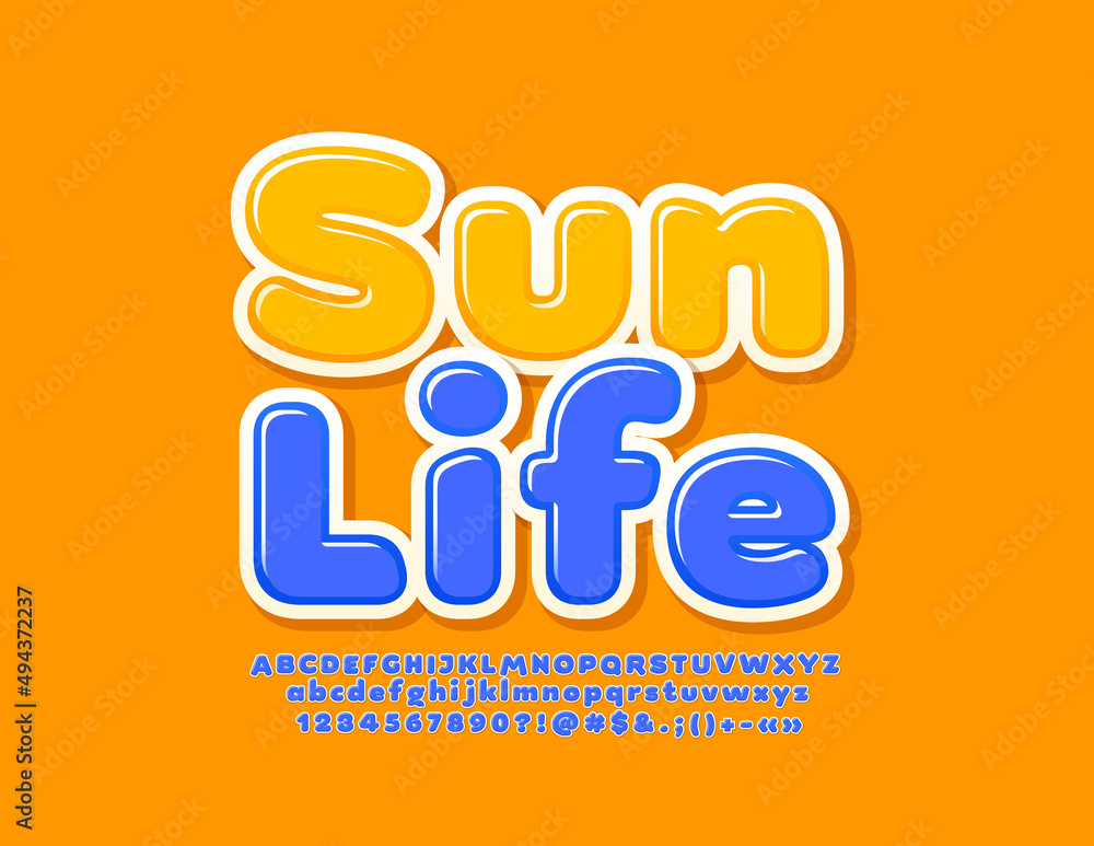 Vector bright sign Sun Life with Blue glossy Alphabet Letters, Numbers ...