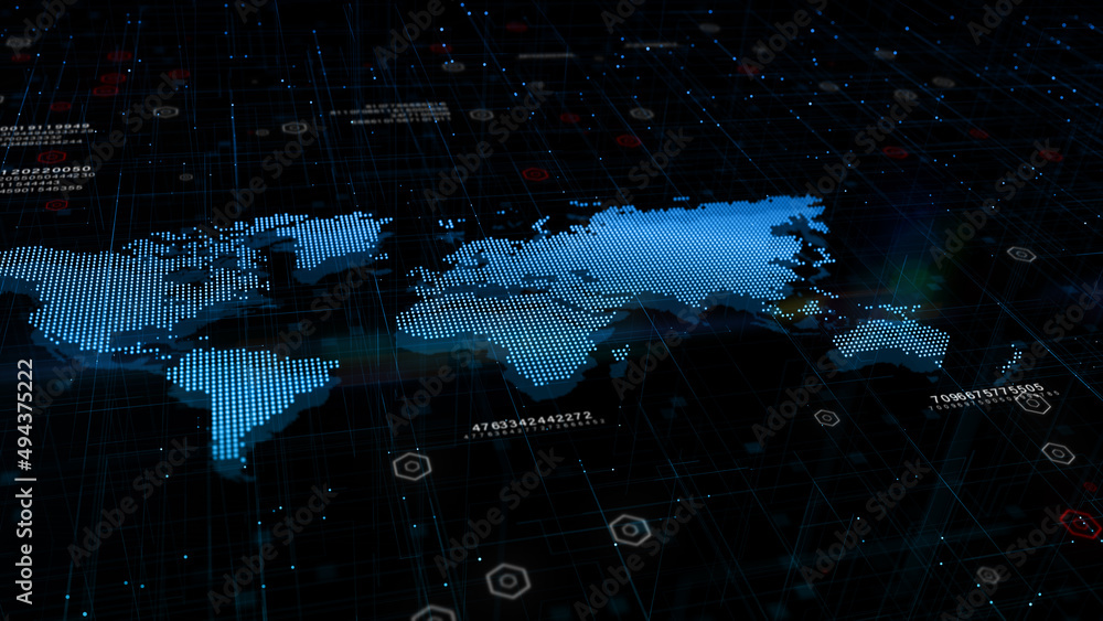Blue Map of The Earth, Digital Cyberspace and Digital Data Network ...