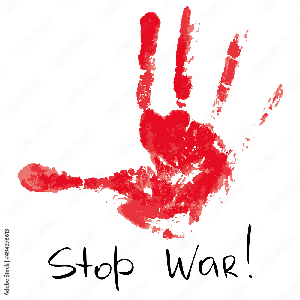 Red Scarry Bloody hand print. Stop War. Stock Vector | Adobe Stock