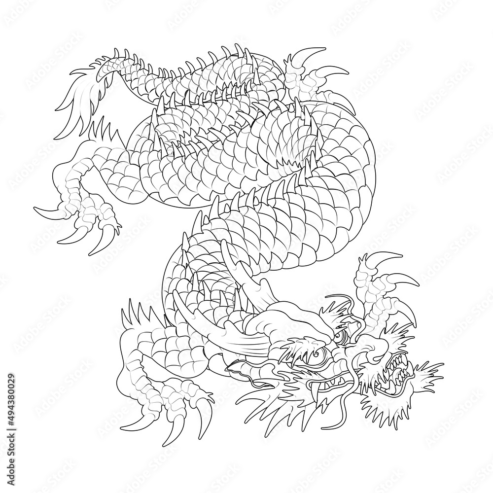 Oriental Dragon Korean Traditional Style Linework Tattoo Design simple ...