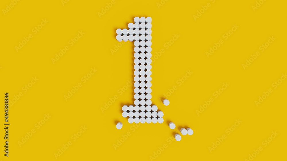 3D Rendering of numbering text using 3d cylinder style. With white and ...