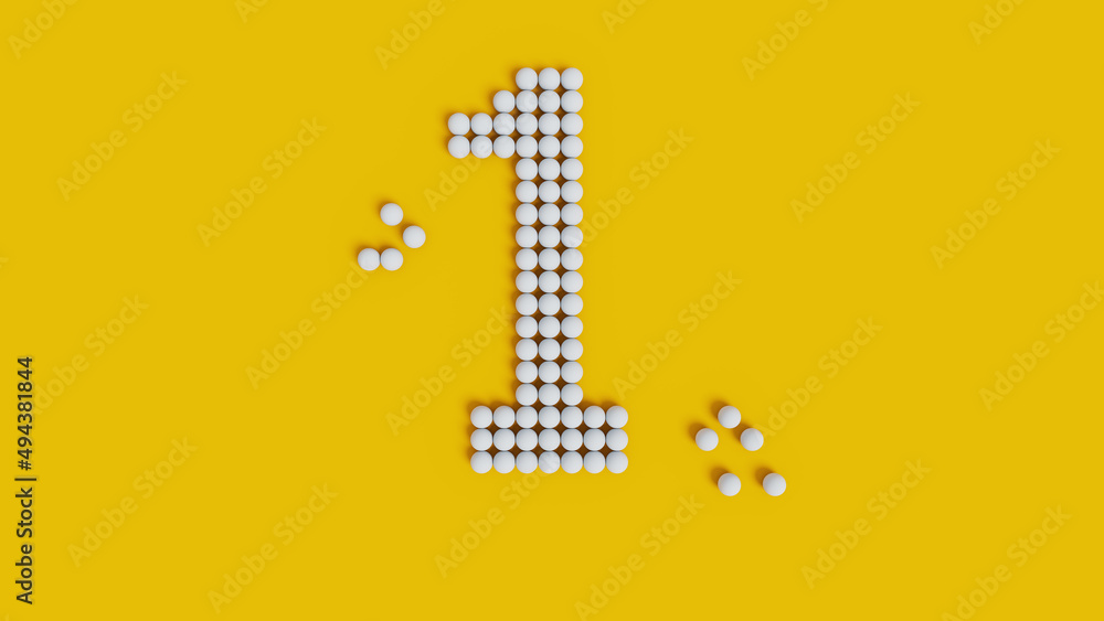 3D Rendering of numbering text using 3D sphere style. With white and ...