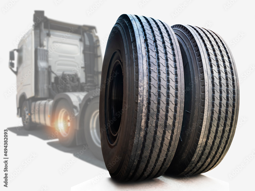 Big Rig Semi Truck Wheels Tires on White Background. Lorry Tyres Rubber ...