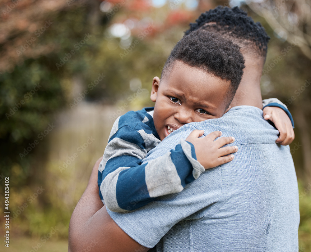 Shh, theres no need to cry. Shot of an unrecognisable father comforting ...
