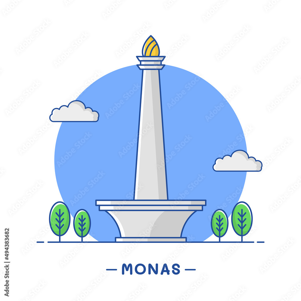 National monument illustration monas icon on blue white background ...