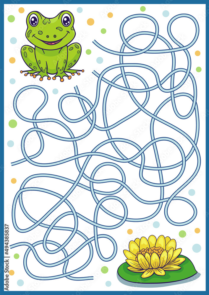 Maze game. Kids labyrinth for children. Riddle find way frog to lily ...