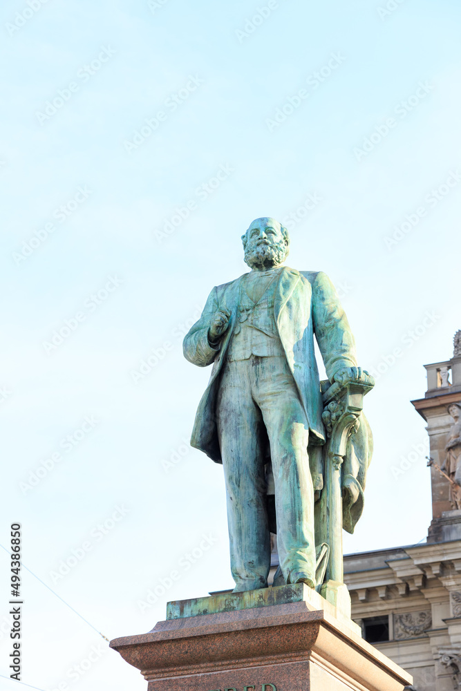 Zurich, Switzerland - July 6, 2019: Fountain near the train station - a ...