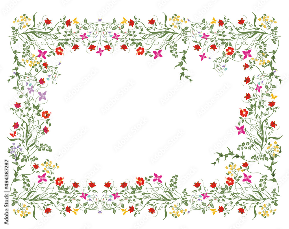 Blumen und Pflanzen Umrandung, isoliert Illustration, Stock Vector ...