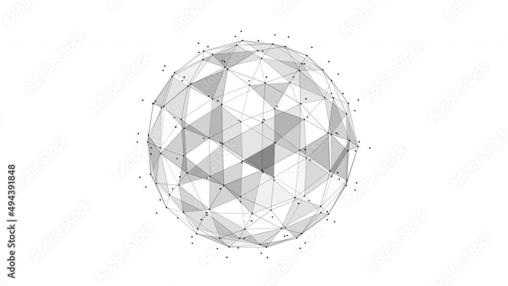 Abstract plexus sphere from black dots, lines and triangles on a white ...