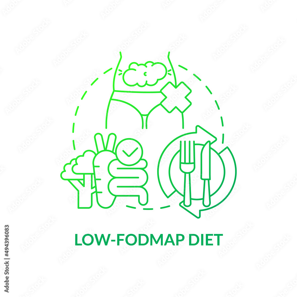 Low FODMAP diet green gradient concept icon. Carbohydrates restricted ...