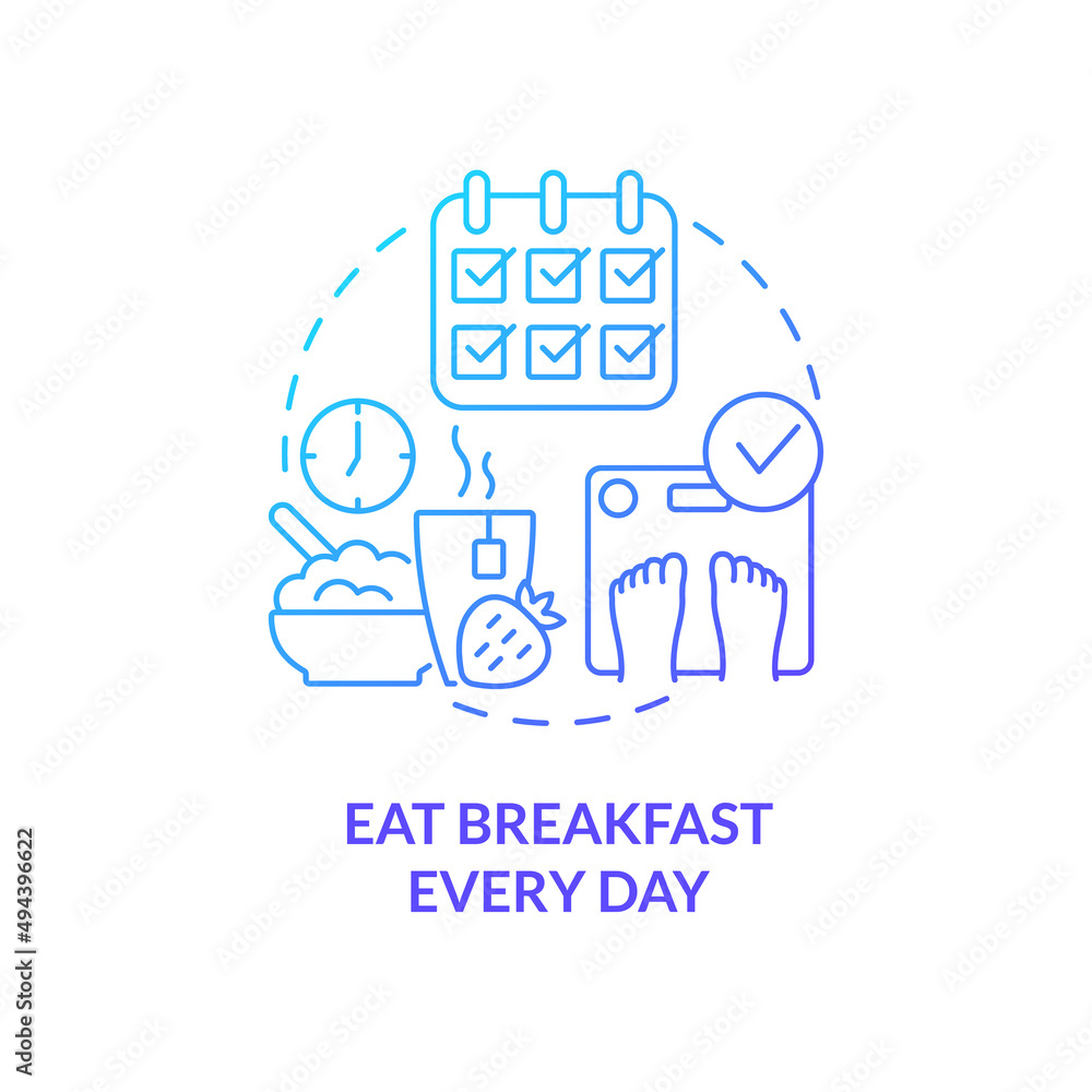 Eat breakfast every day blue gradient concept icon. Substantial meal ...