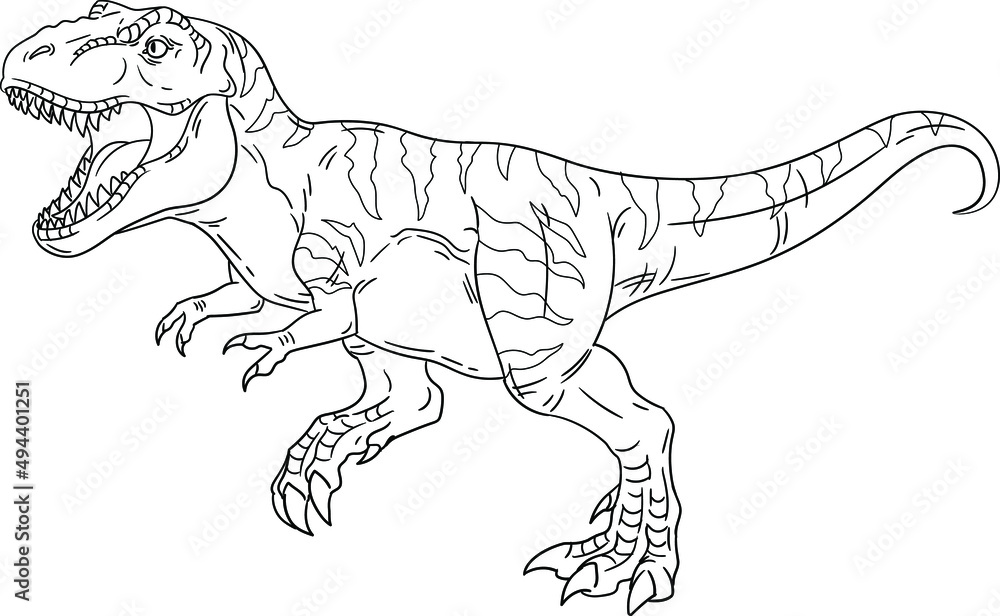 Vecteur Stock Running t-rex. Extinct Mesozoic reptile. Vector outline ...