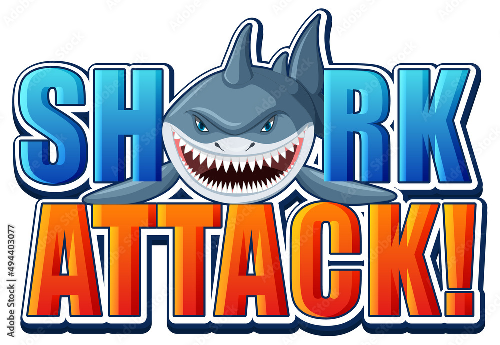 Shark attack font logo with cartoon aggressive shark Stock Vector ...