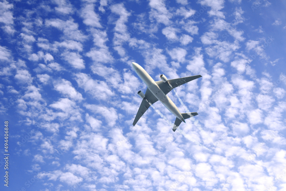 Vertical nature background with aircraft and Jet trailing smoke in the ...