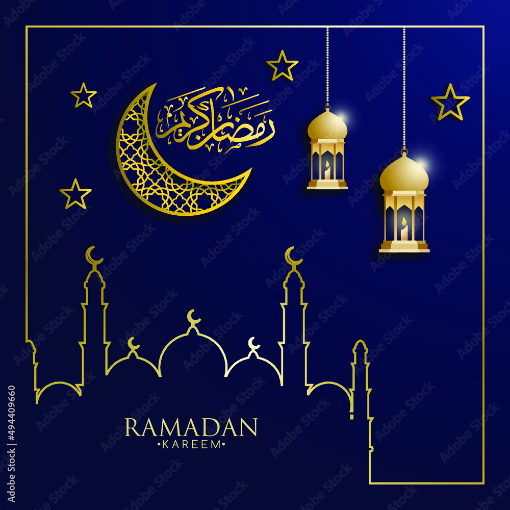 ramadan background with lantern and mosque line art style Stock Vector ...