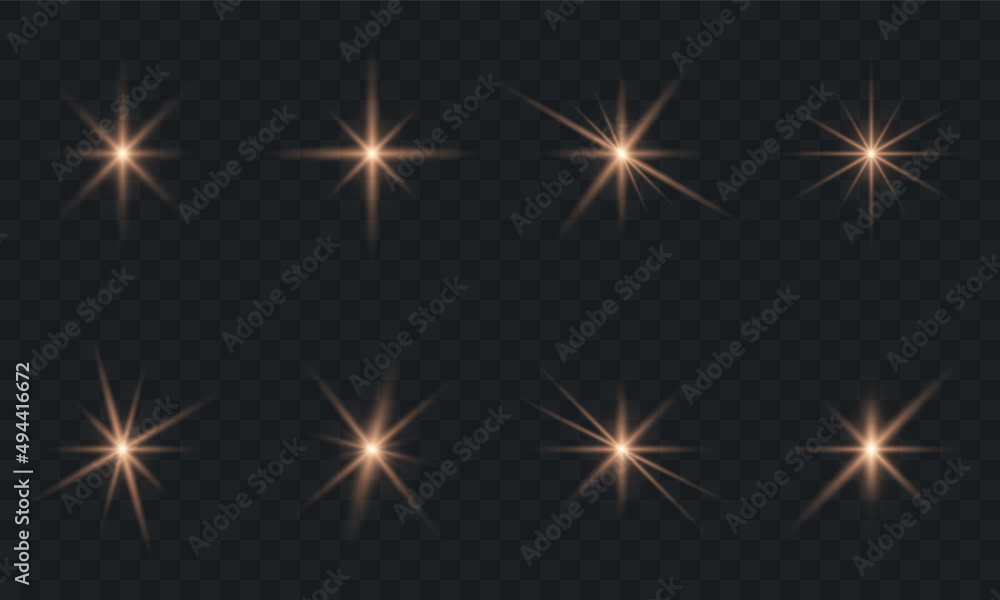Bronze Flare Sparkle Star on Transparent Background. Gold Light Beam ...