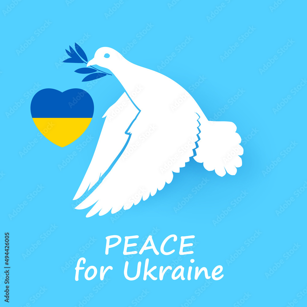 White Dove of Peace Flying with an Olive Branch, and Ukraine Flag in ...