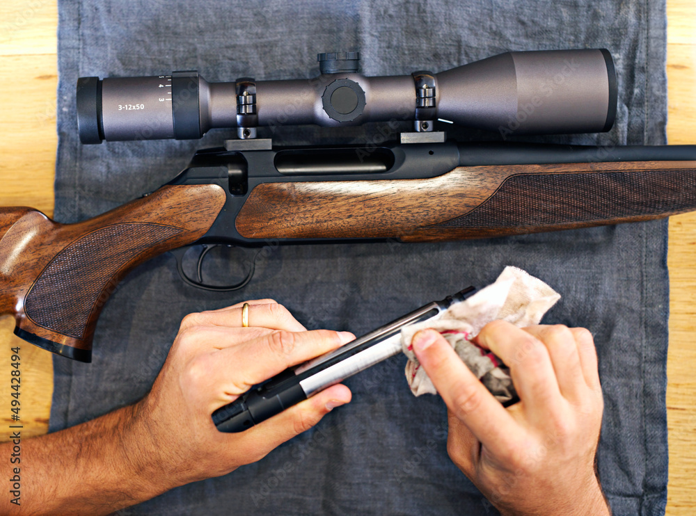 Regular maintenance is essential for every gun owner. Cropped view of a ...