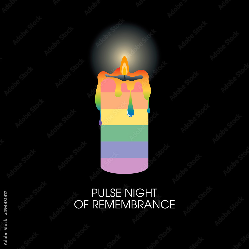 Pulse Night of Remembrance vector. Burning mourning candle with LGBT ...