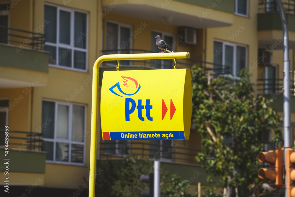 Logo turkish PTT outside a post office, with history of over 170 years ...