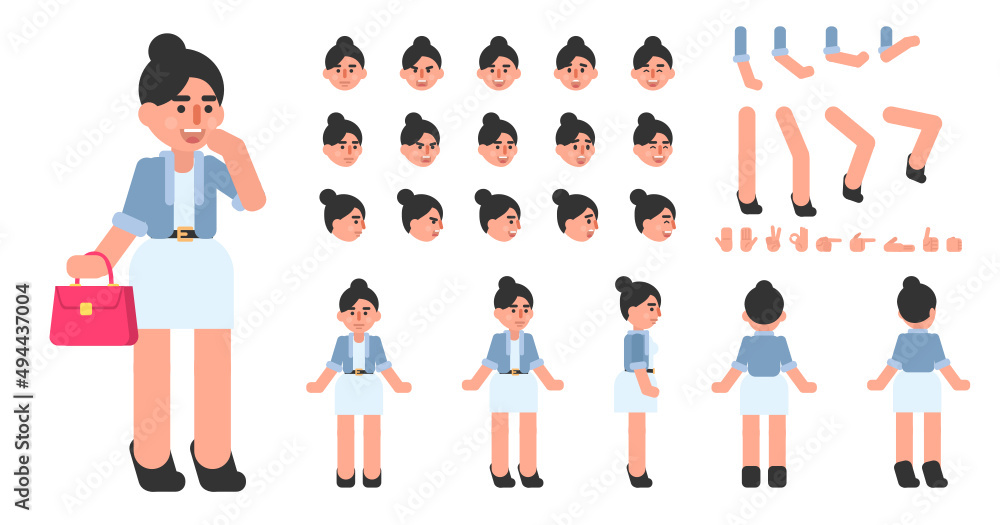 Cheerful woman, young lady creation kit. Create your own action, pose ...