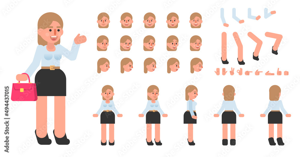 Cheerful woman, young lady creation kit. Create your own action, pose ...