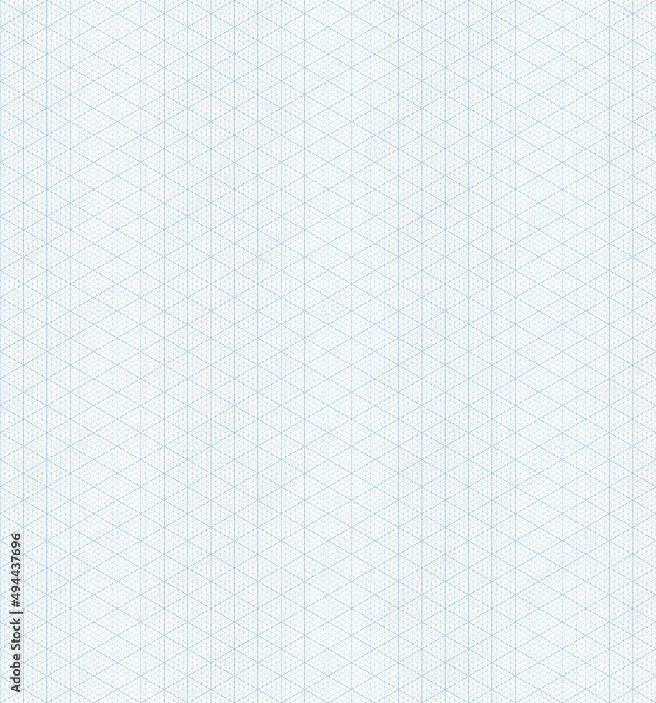 Vector illustration isometric grid graph paper isolated on white background. Triangle line ...