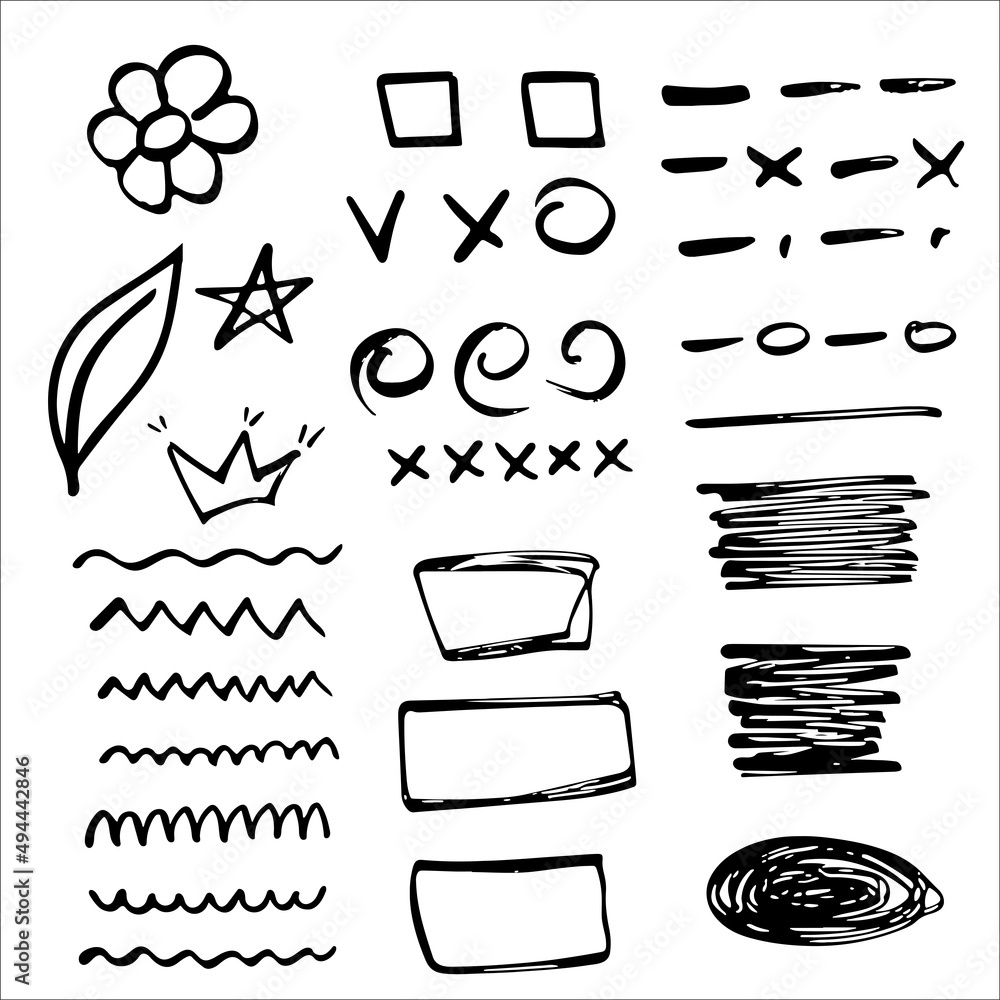 Collection of scribble design element of sketch underlines and signes ...