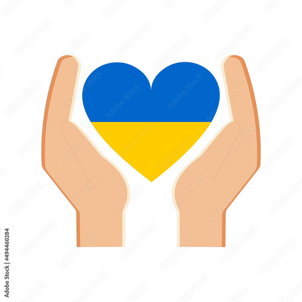 Pray for Ukraine. Heart icon with the flag of Ukraine in people's hands ...