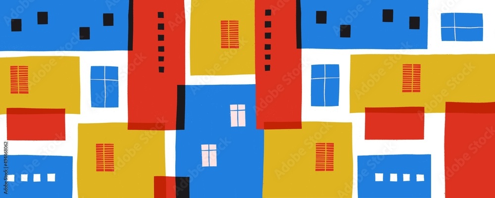 Abstract Architecture illustration. Blue, yellow, red abstract city ...