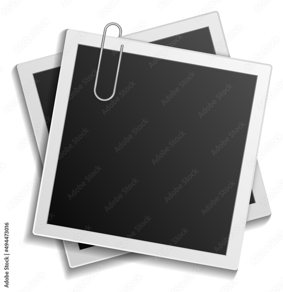 Photos template. Pair of square cards. Frame with paper clip Stock ...