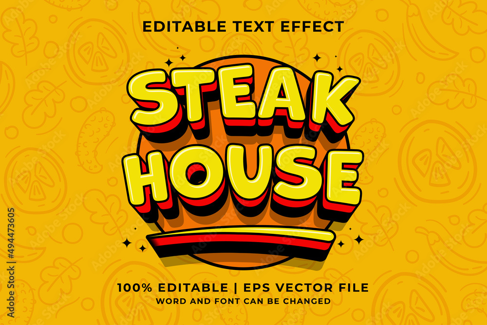 Editable text effect Steak House Traditional Cartoon template style ...