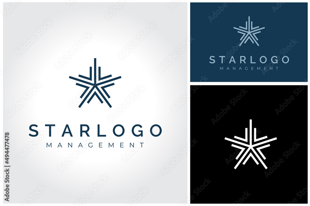 5 Five Pointed Star logo design with modern simple line art logo design ...