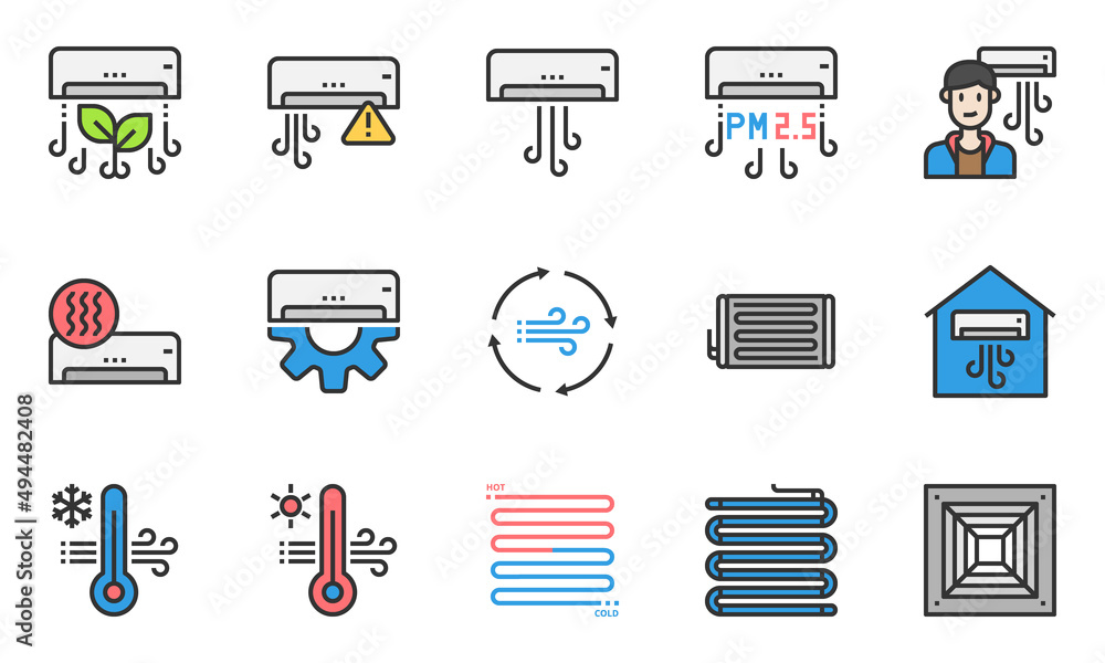 HVAC systems icons vector , air conditioning, indoor air quality, Stock ...