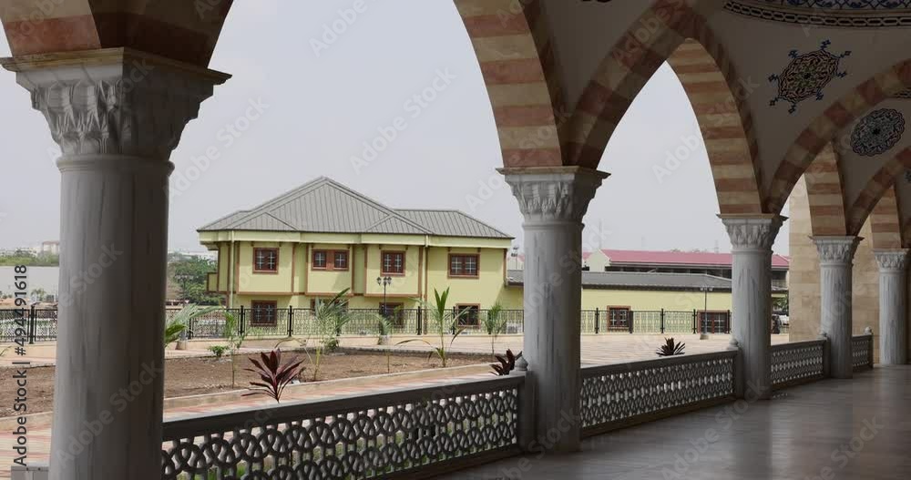 Accra Ghana National Mosque outdoors hall Muslim Islam pan 8K. Ghana ...