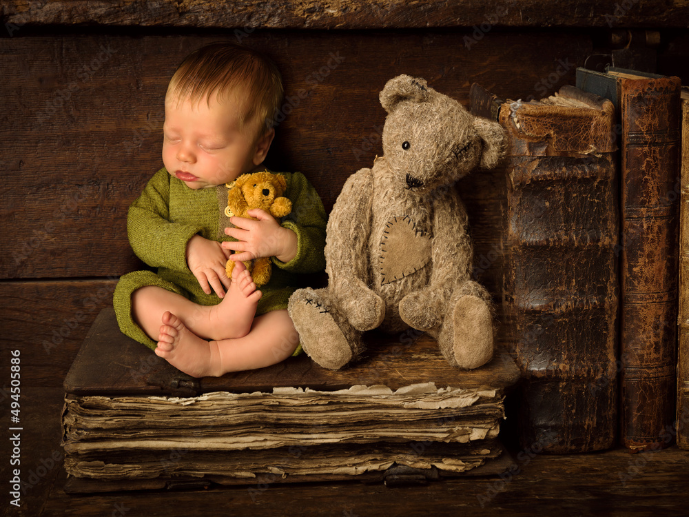 Newborn baby with teddy bears Stock Photo | Adobe Stock
